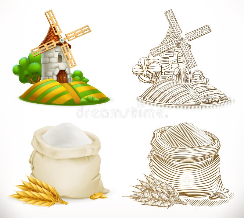 Mill and Flour. Vector Illustration Stock Vector - Illustration of draw ...
