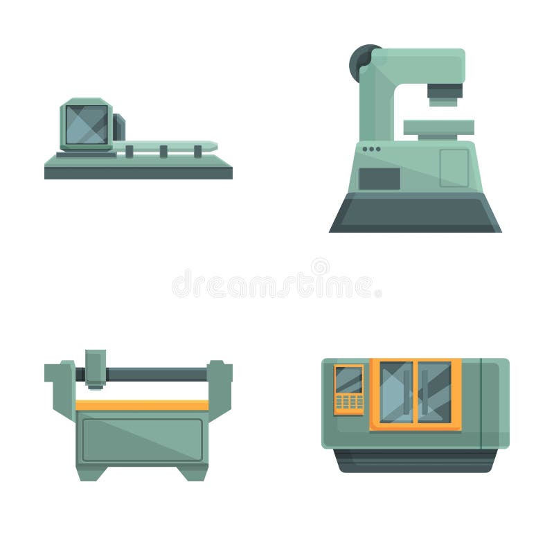 Mill Machine Icons Set Cartoon Vector. Computer Controlled Milling ...
