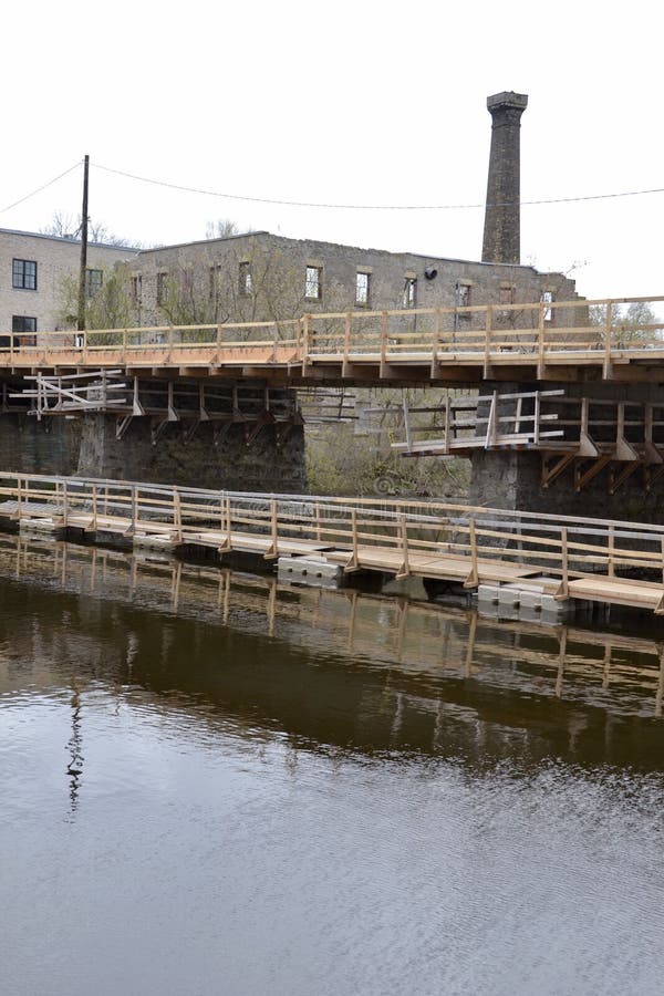 Mill Ruins Casting Reflections Along the Elora River Stock Photo ...