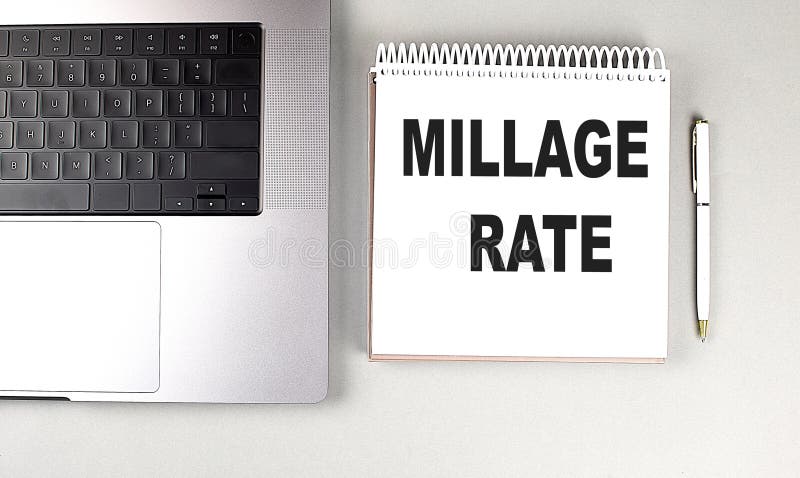 MILLAGE RATE Text on Notebook with Laptop and Pen Stock Photo - Image ...