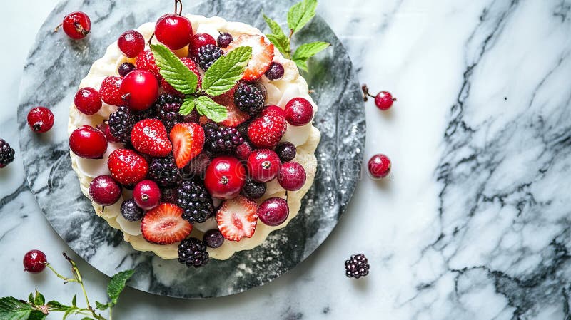 Mille-Feuille with Berries on a Marble Slab. Picture Stock Photo ...