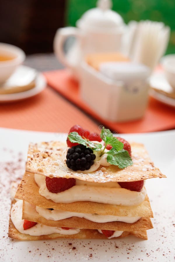 Mille-feuille Cake with Raspberries Stock Image - Image of baked, berry ...