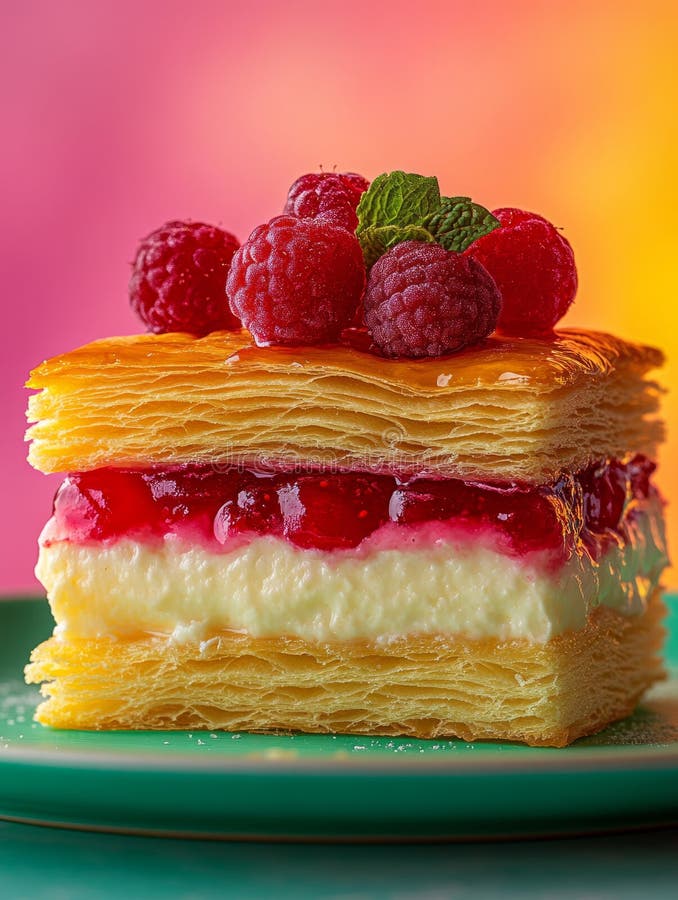 Mille-feuille with Raspberries on Top of Creamy Layers. Stock Image ...