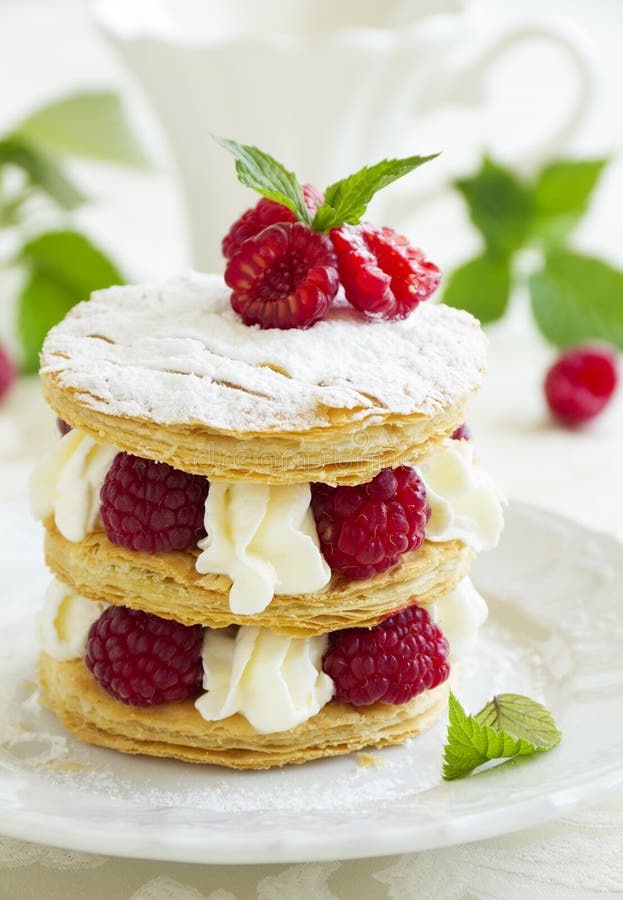 Raspberry millefeuille stock image. Image of leaf, baked - 54204641