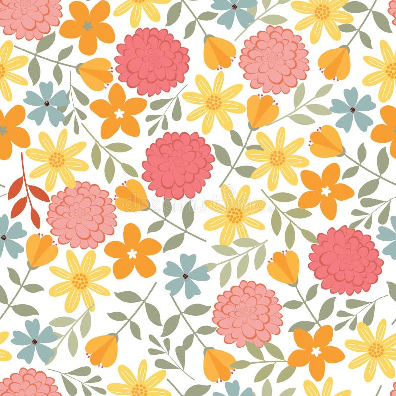 Millefleur Spring Wildflowers Bloom Floral Seamless Surface Pattern Stock Vector - Illustration ...