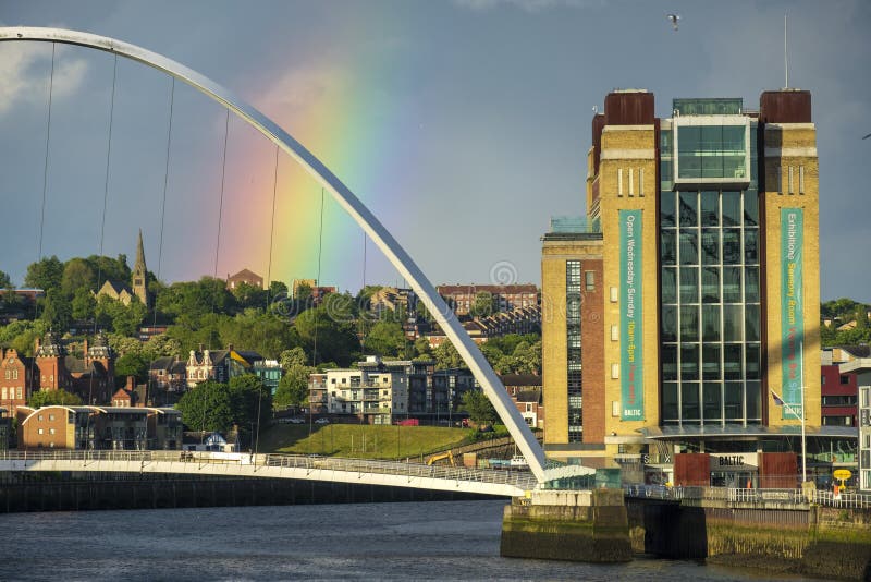Millenium Bridge Gateshead with Rainbow Editorial Photography - Image ...