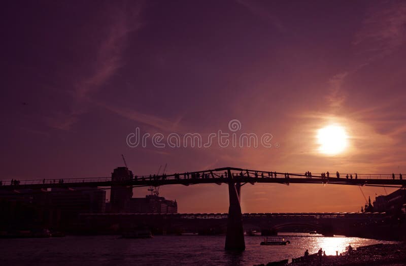 Millenium Bridge at sunset editorial photo. Image of infrastructure ...