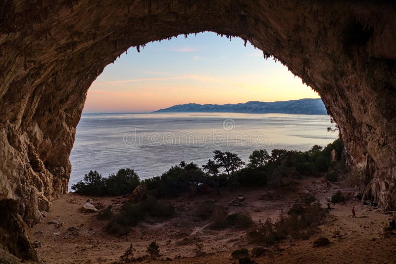 Millenium Cave in a Limestone Cliff in Cala Gonone Sardinia Stock Image ...