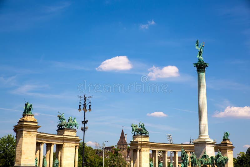 The Millenium Monument on the Heroes Square in Budapest Stock Image ...