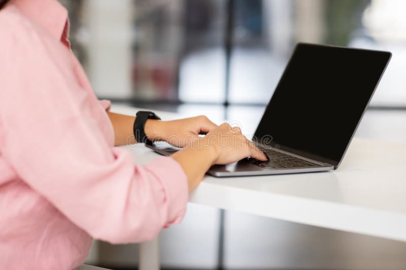 Millennial European Lady Manager Typing Computer Blank Screen Stock ...