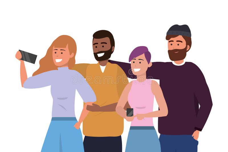 Millennial Group Taking Selfie Stock Vector - Illustration of drawing ...