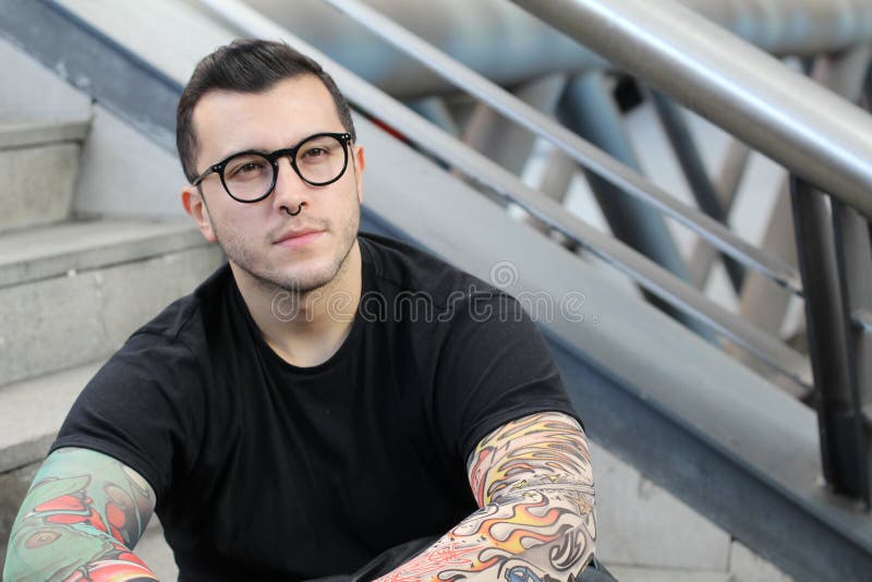 Millennial with a Cool Moustache Stock Image - Image of caucasian, face ...