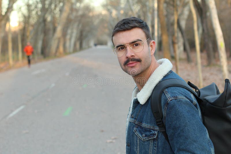 Millennial with a Cool Moustache Stock Image - Image of caucasian, face ...