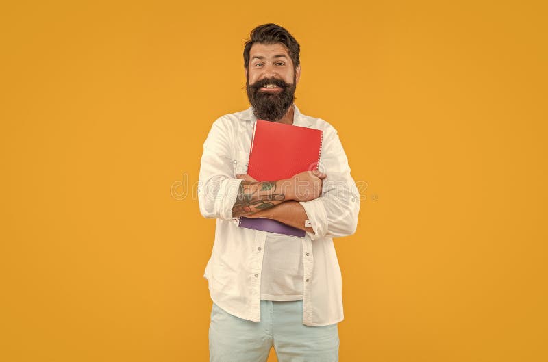 Millennial Man Smile with Planner Isolated on Yellow. Millennial Man ...