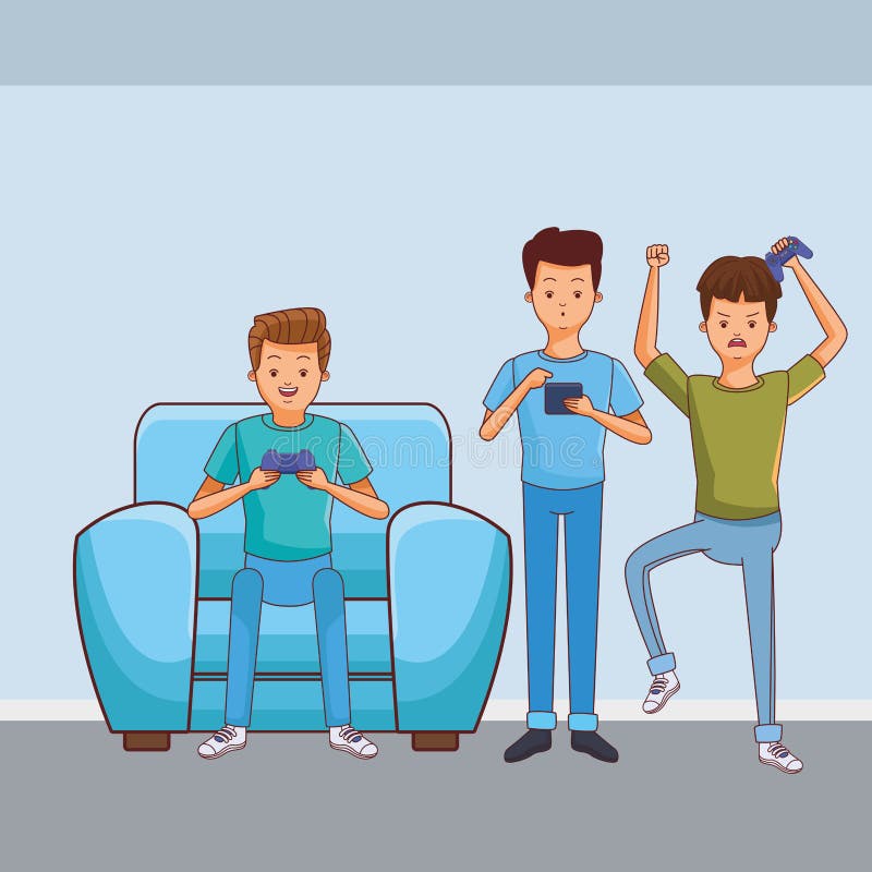 Millennial People Gaming Party Stock Vector - Illustration of couch ...