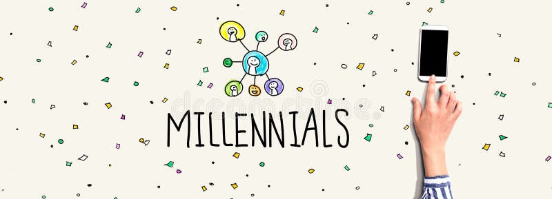 Millennials with Person Using Smartphone Stock Illustration ...