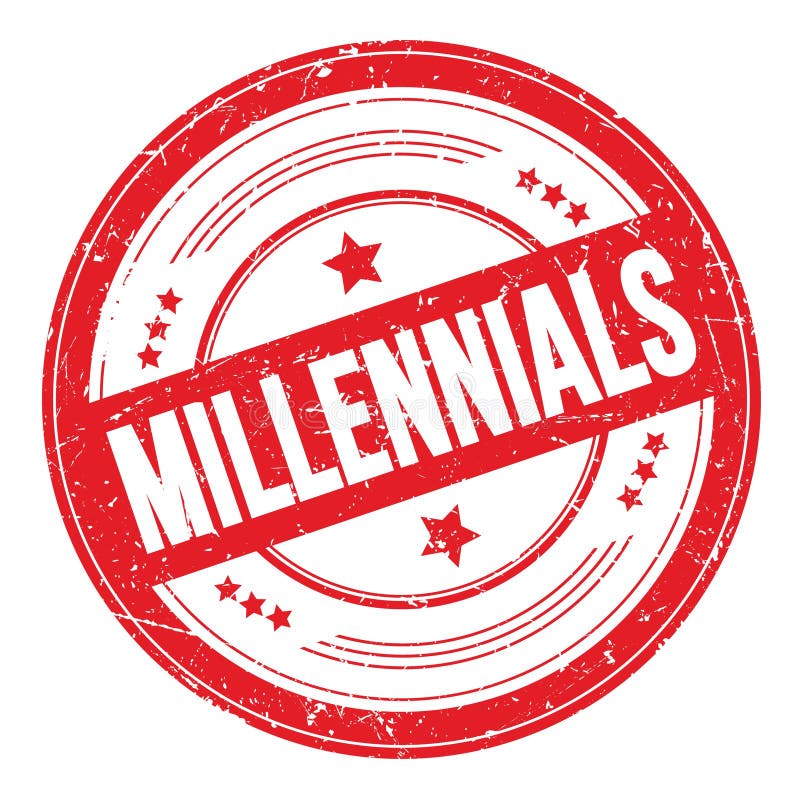 MILLENNIALS Text on Red Round Grungy Stamp Stock Illustration ...