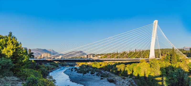 Millennium Bridge Over Moraca River in Podgorica, Montenegro Stock ...