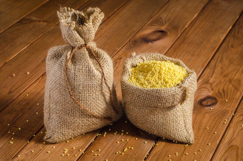 Millet in Bags on a Wooden Table Stock Image - Image of bags, health ...
