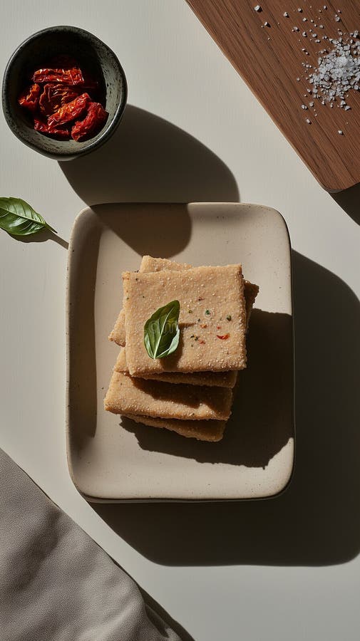 Millet Crackers with Sun-dried Tomatoes and Basil Stock Illustration ...