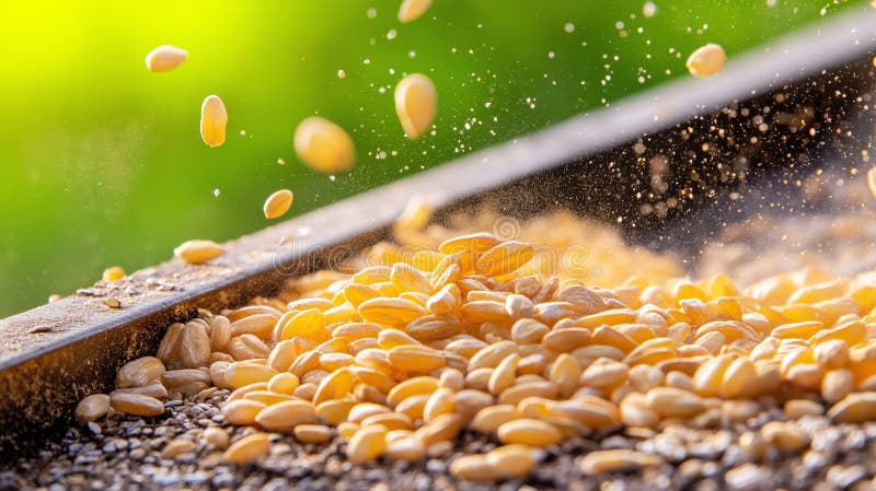 Millet Grains Cascade from Metal Pipe in Minimalist Setting with Soft ...