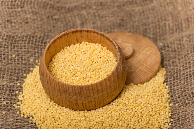 Millet Groats in Wooden Pot Stock Image - Image of ecological ...