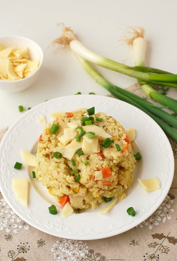 Millets with Vegetables, Spring Onion and Cheese Stock Image - Image of ...