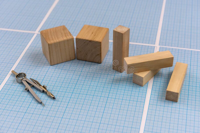 Millimeter Paper with Draw Tools and Wooden Blocks Stock Image - Image ...