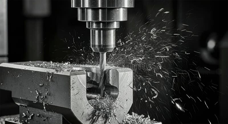 Milling Cutter Work with Splinters Flying Off, Monochrome Version Stock ...