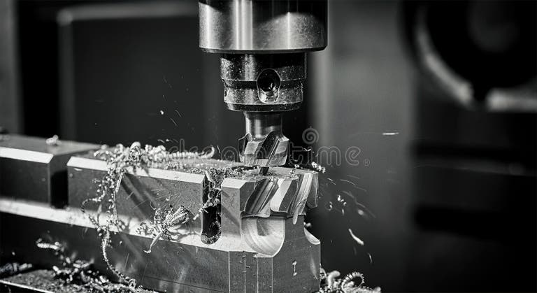 Milling Cutter Work with Splinters Flying Off, Monochrome Version Stock ...