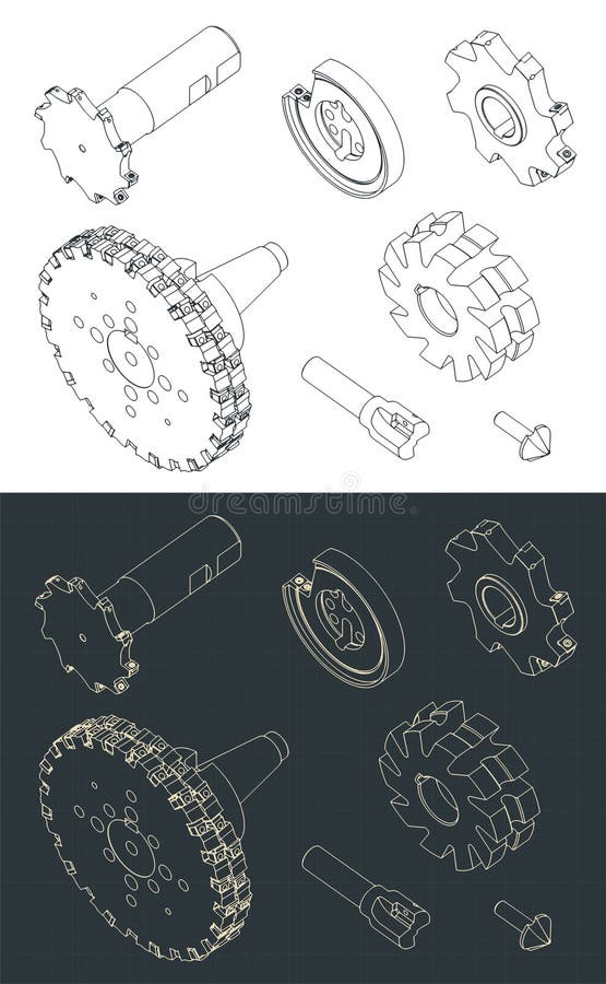 Milling Cutters Isometric Blueprints Stock Vector - Illustration of ...