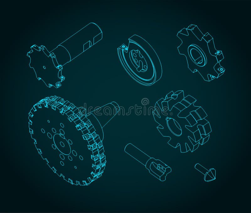 Milling Cutters Isometric Blueprints Stock Vector - Illustration of ...