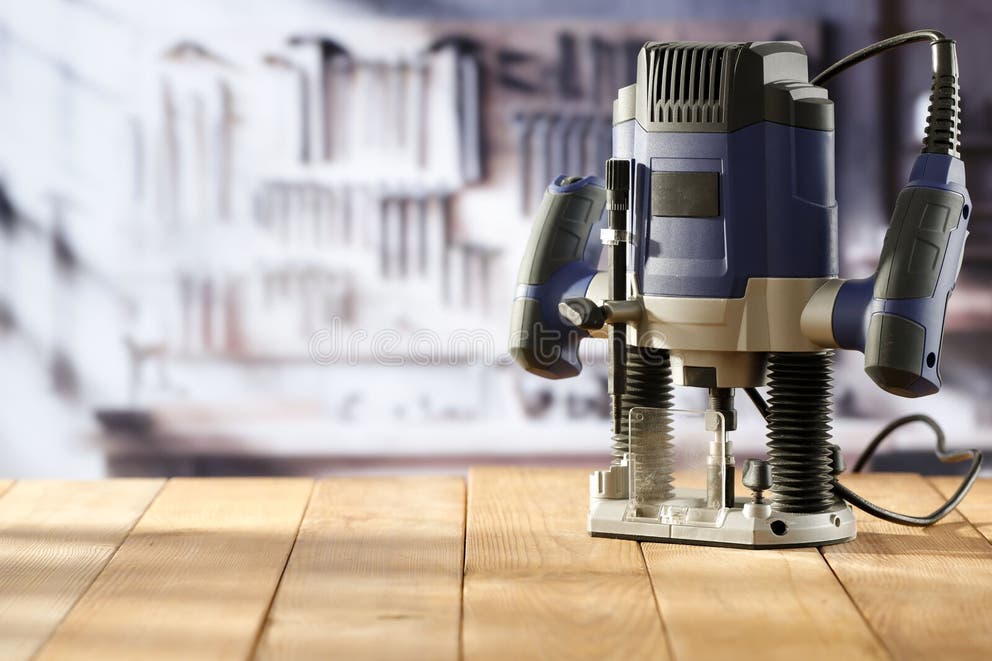 Milling Cutting Tool Machine on a Wooden Workbench in a Craftsman S ...