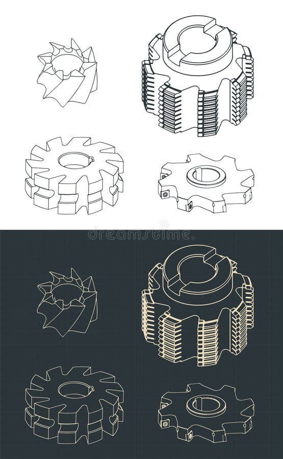 Milling Disk Cutters Isometric Blueprints Stock Vector - Illustration ...