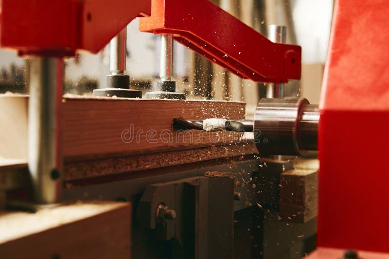 Milling Machine Cuts a Hole for Locks, Hinges and Keyholes. Stock Image ...