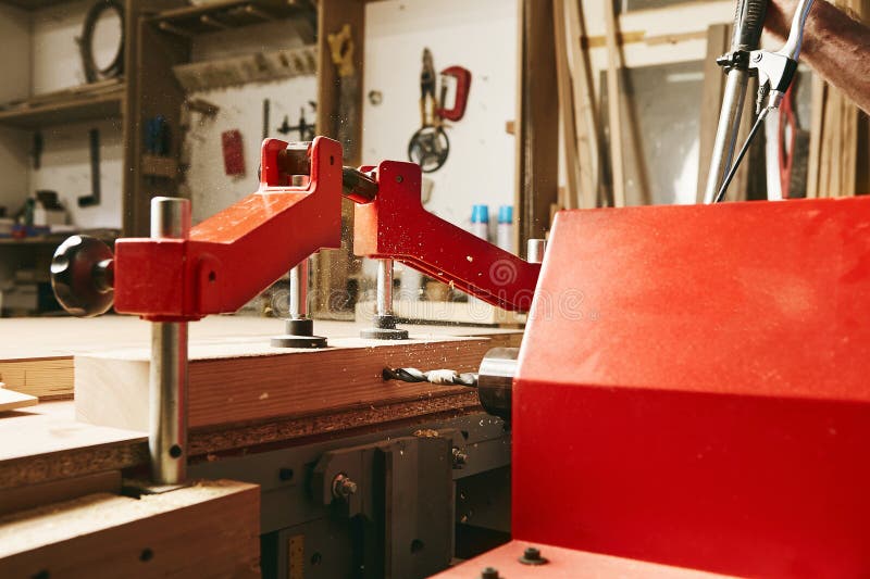 Milling Machine Cuts a Hole for Locks, Hinges and Keyholes. Stock Photo ...