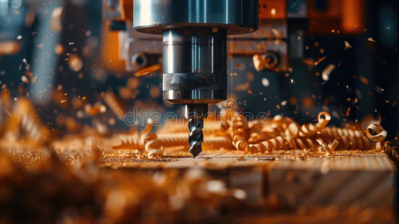A Milling Machine Cuts through a Piece of Wood, Revealing the Intricate ...