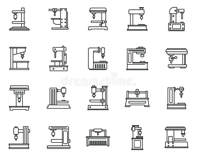 Milling Machine Device Icons Set, Outline Style Stock Vector ...