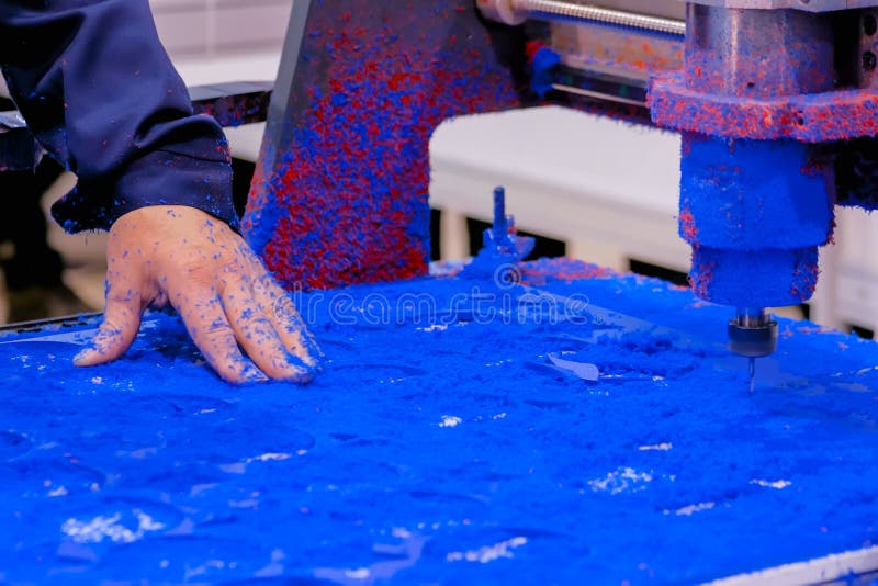 Milling Machine during Work with Plastic Material Stock Photo - Image ...