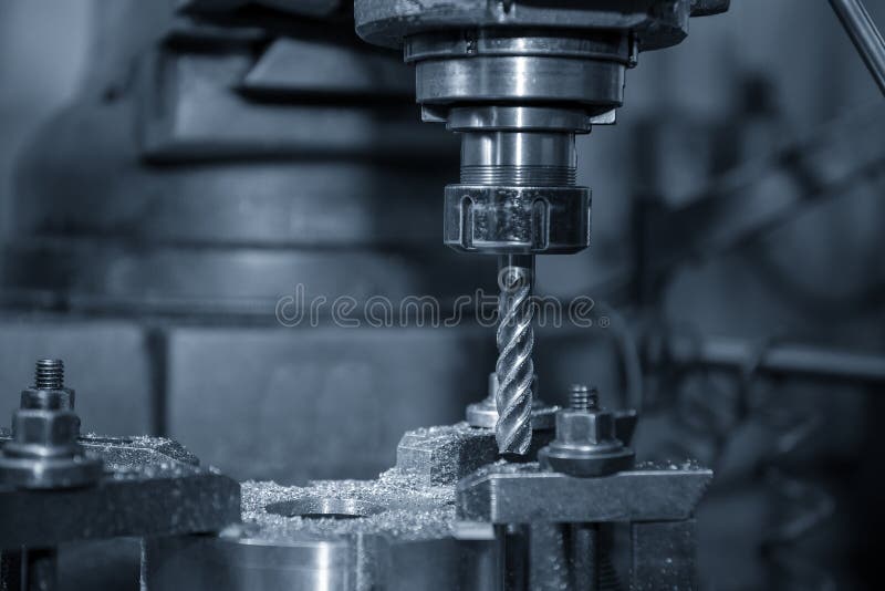 The Milling Process the Metal Plate Part with NC Milling Machine Stock ...