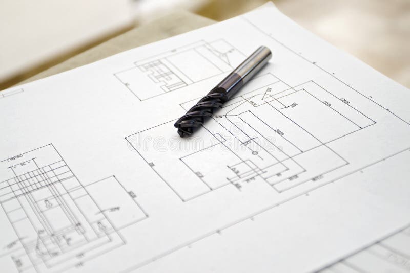 Milling tool on drawing stock image. Image of work, drilling - 29170895