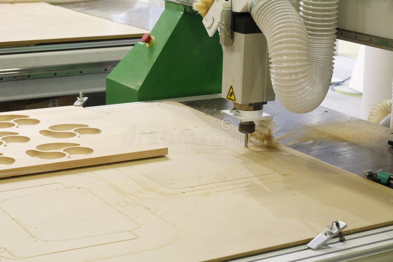 Milling a Wooden Board. CNC Woodworking Machine Stock Image - Image of ...