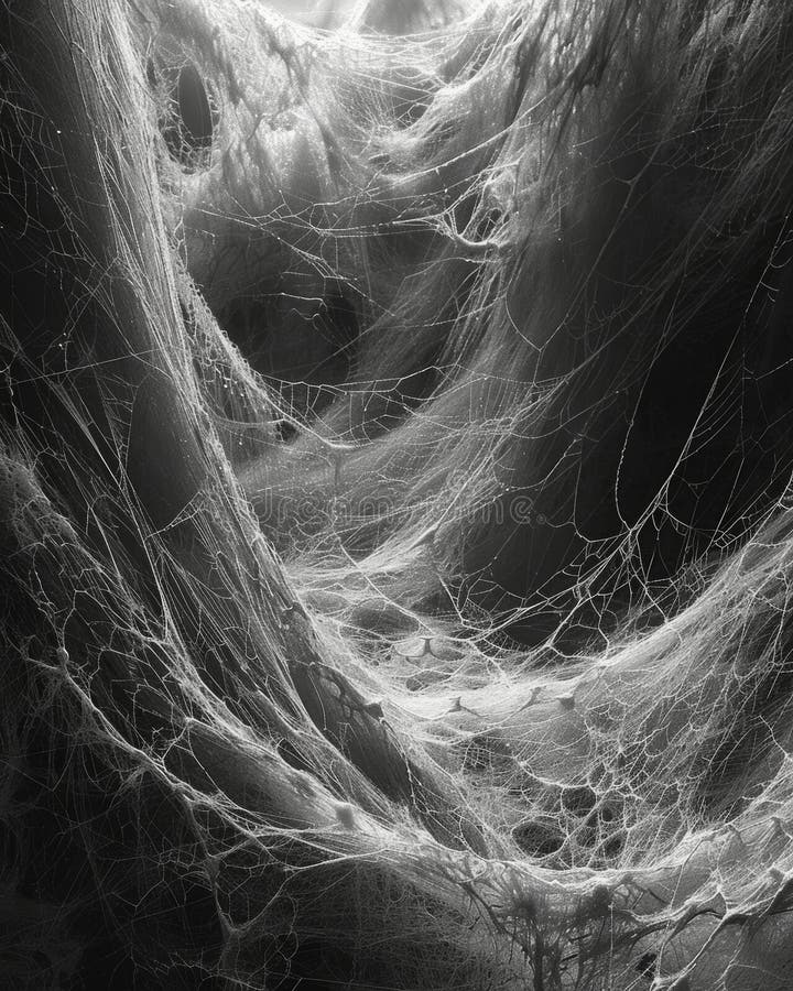 Millions of Delicate Threads Creating a Symphony of Spider Webs. Black ...