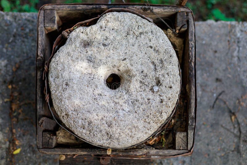 Millstones of an Old Retro Vintage Hand Mill. Background with Copy ...