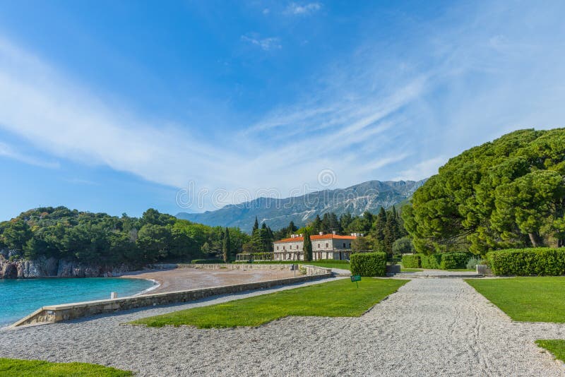 Milocer beach. Budva. stock image. Image of mountain - 279108185
