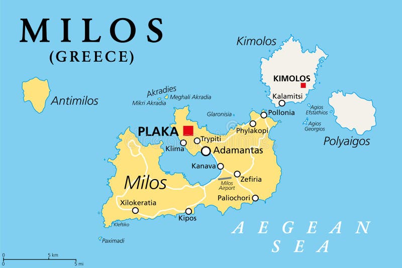 Milos, or Melos, Greek Island, in the Aegean Sea, Political Map Stock ...
