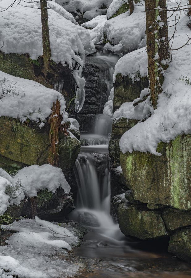 Miluscin Waterfall in Cold Winter with Ice and Snow Stock Image - Image ...
