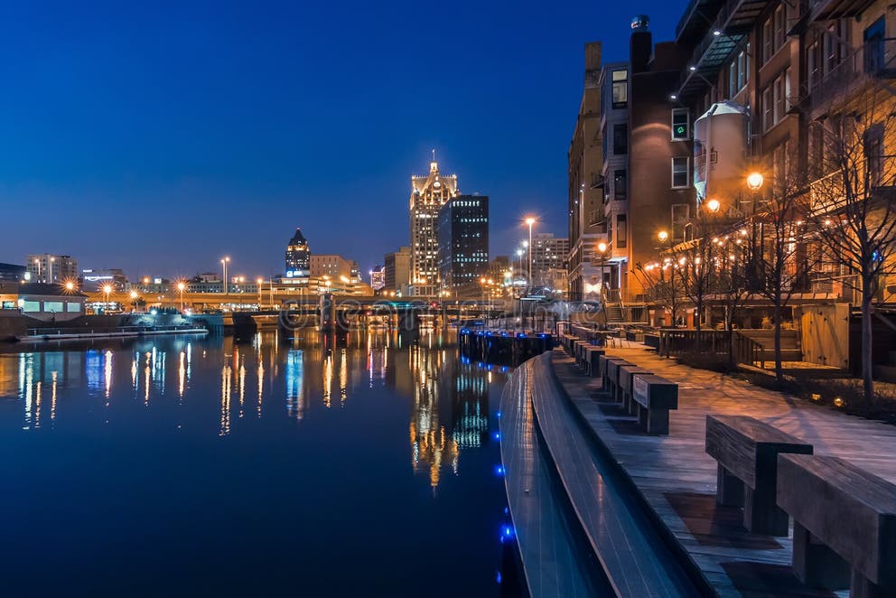 Milwaukee riverwalk stock photo. Image of path, view - 24396832