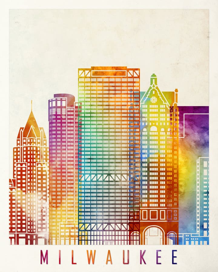 Milwaukee Watercolor Poster Stock Illustration - Illustration of states ...