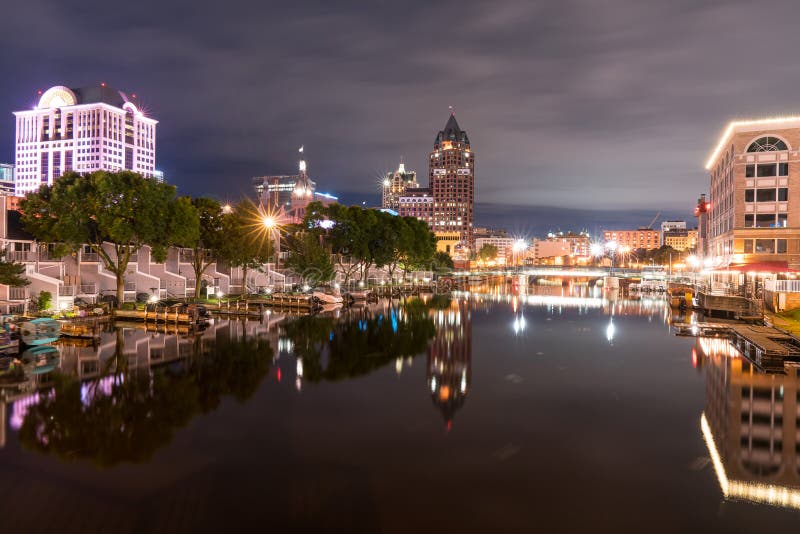 Milwaukee, Wisconsin Night Skyline Stock Photo - Image of city, park ...